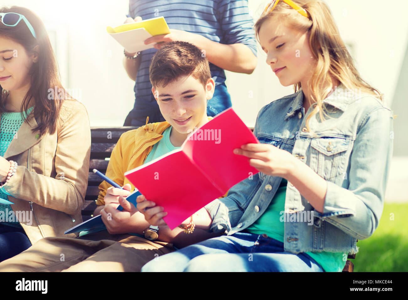 group of students with notebooks at school yard Stock Photo - Alamy