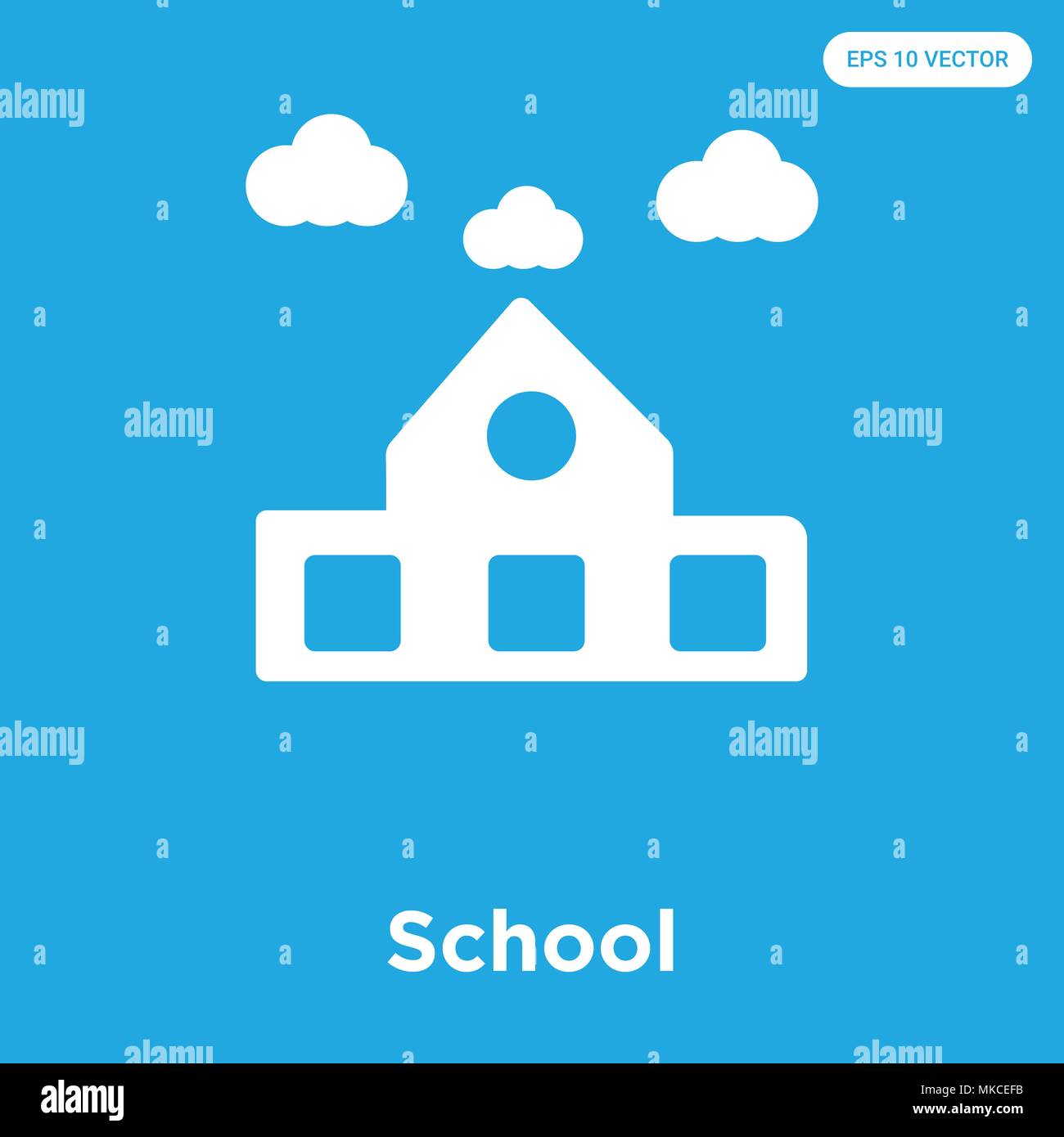 School vector icon isolated on blue background, sign and symbol Stock ...