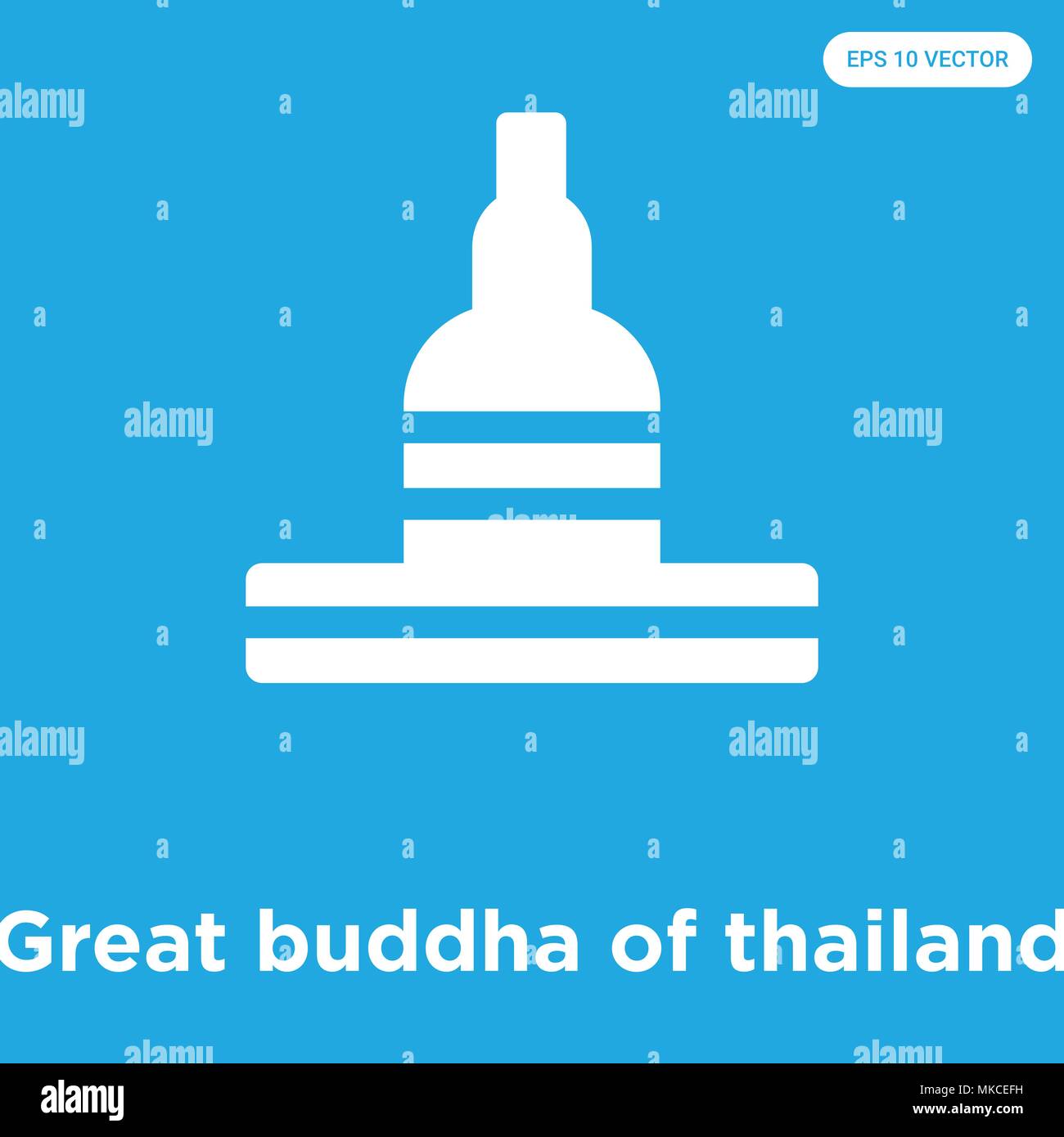 Great buddha of thailand vector icon isolated on blue background, sign ...