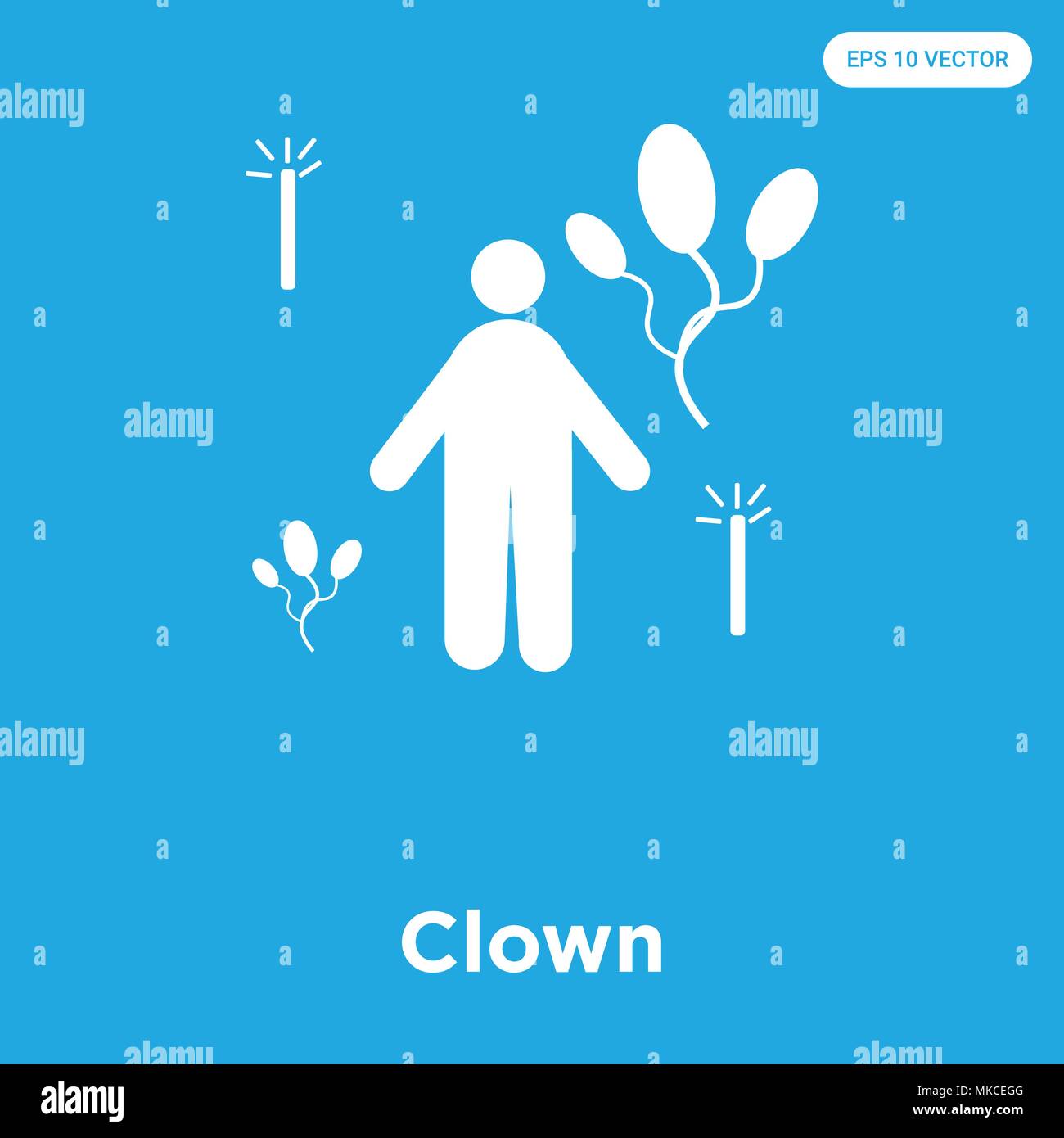 Clown vector icon isolated on blue background, sign and symbol Stock ...