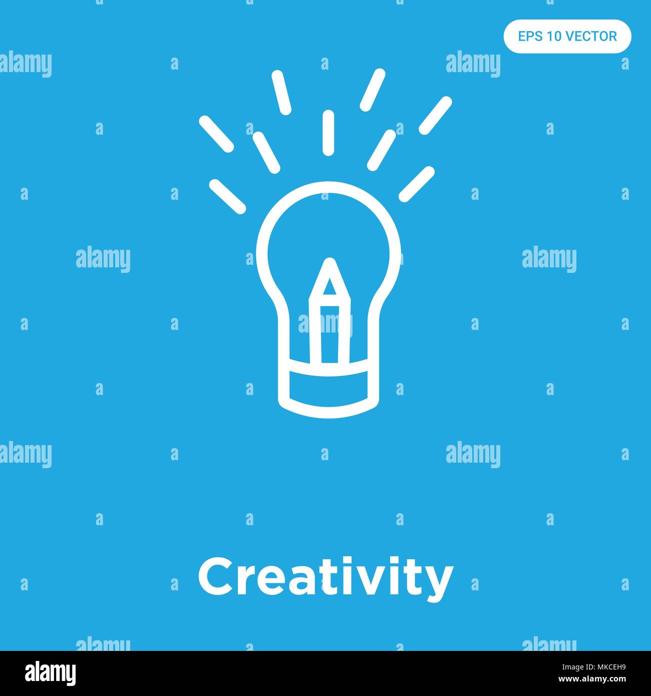 Creativity vector icon isolated on blue background, sign and symbol ...