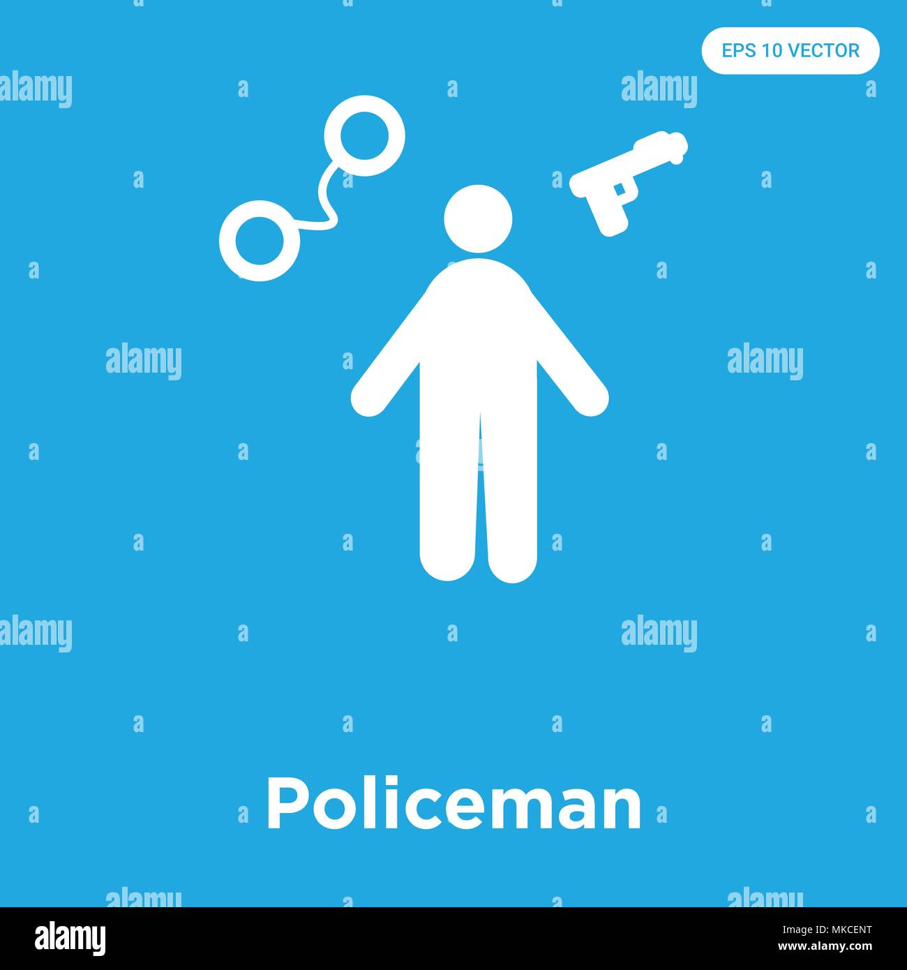 Policeman vector icon isolated on blue background, sign and symbol ...
