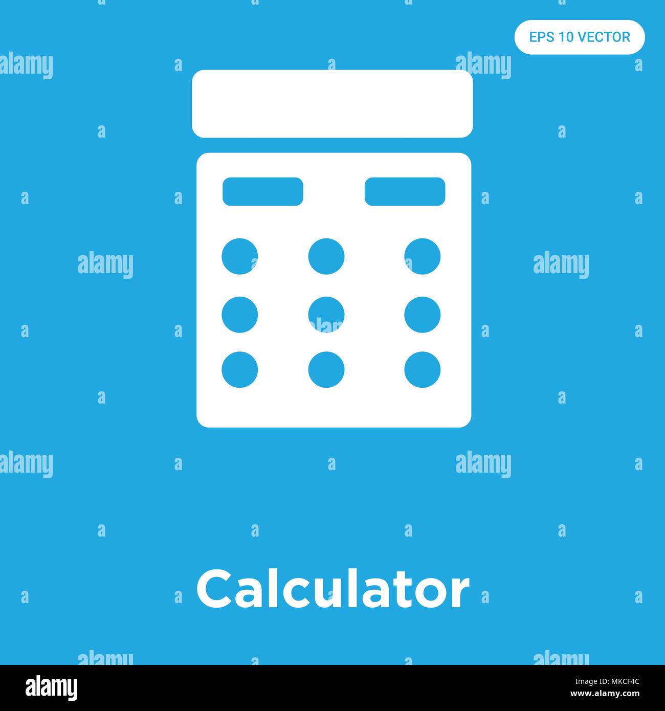 Calculator vector icon isolated on blue background, sign and symbol ...
