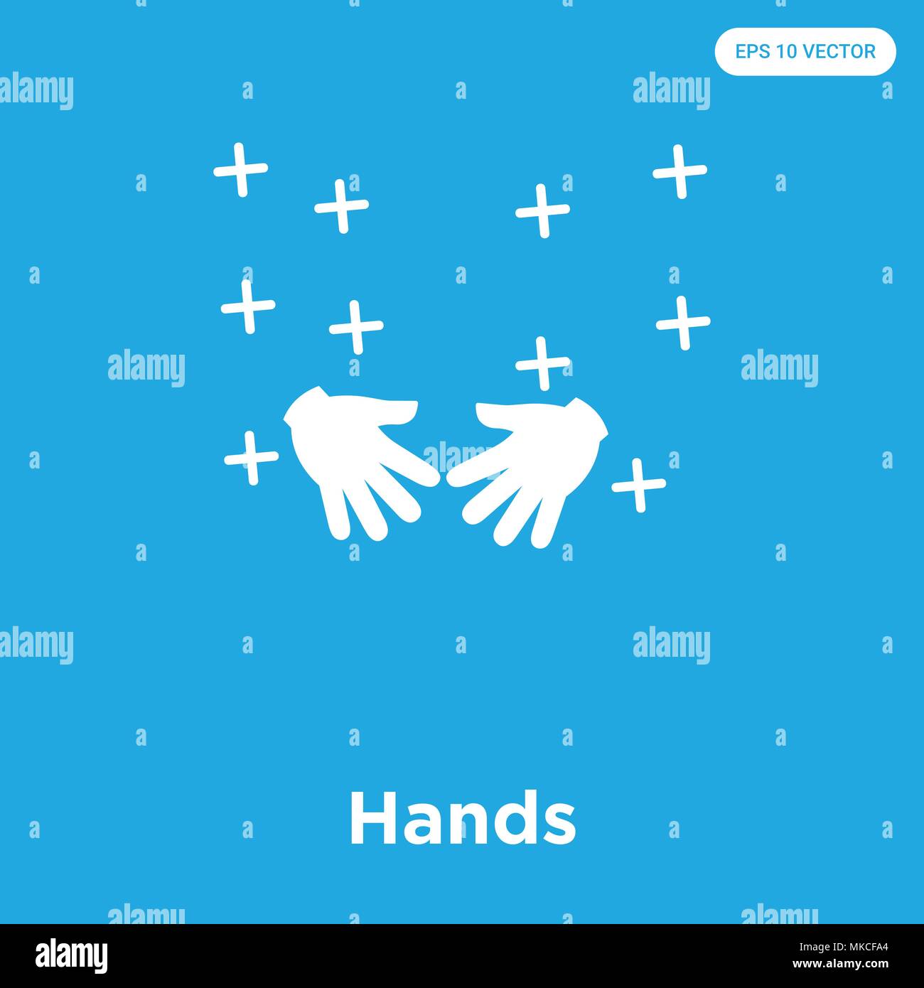 Hands vector icon isolated on blue background, sign and symbol Stock ...