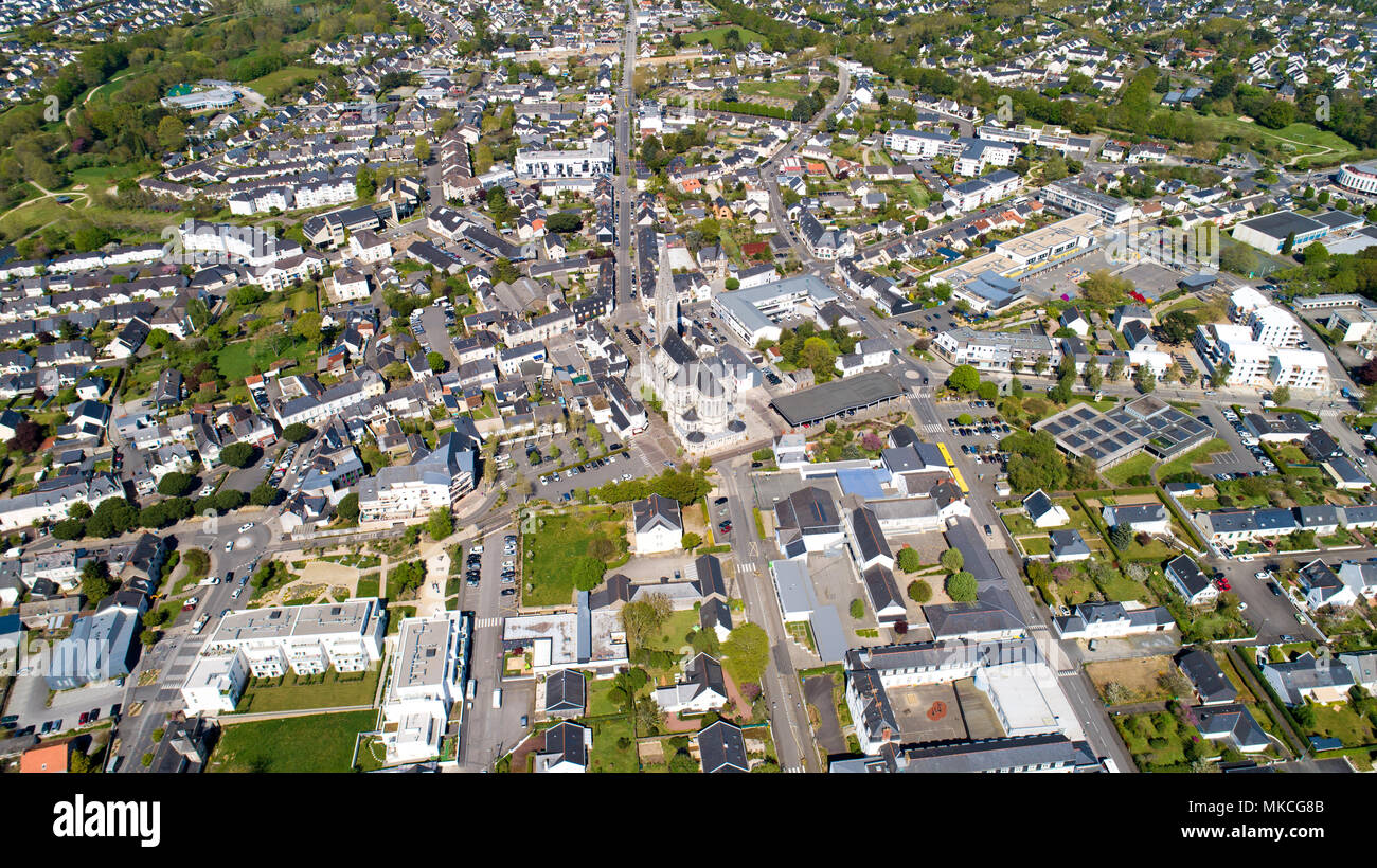 Aerial photography of Carquefou city center in Loire Atlantique, France ...