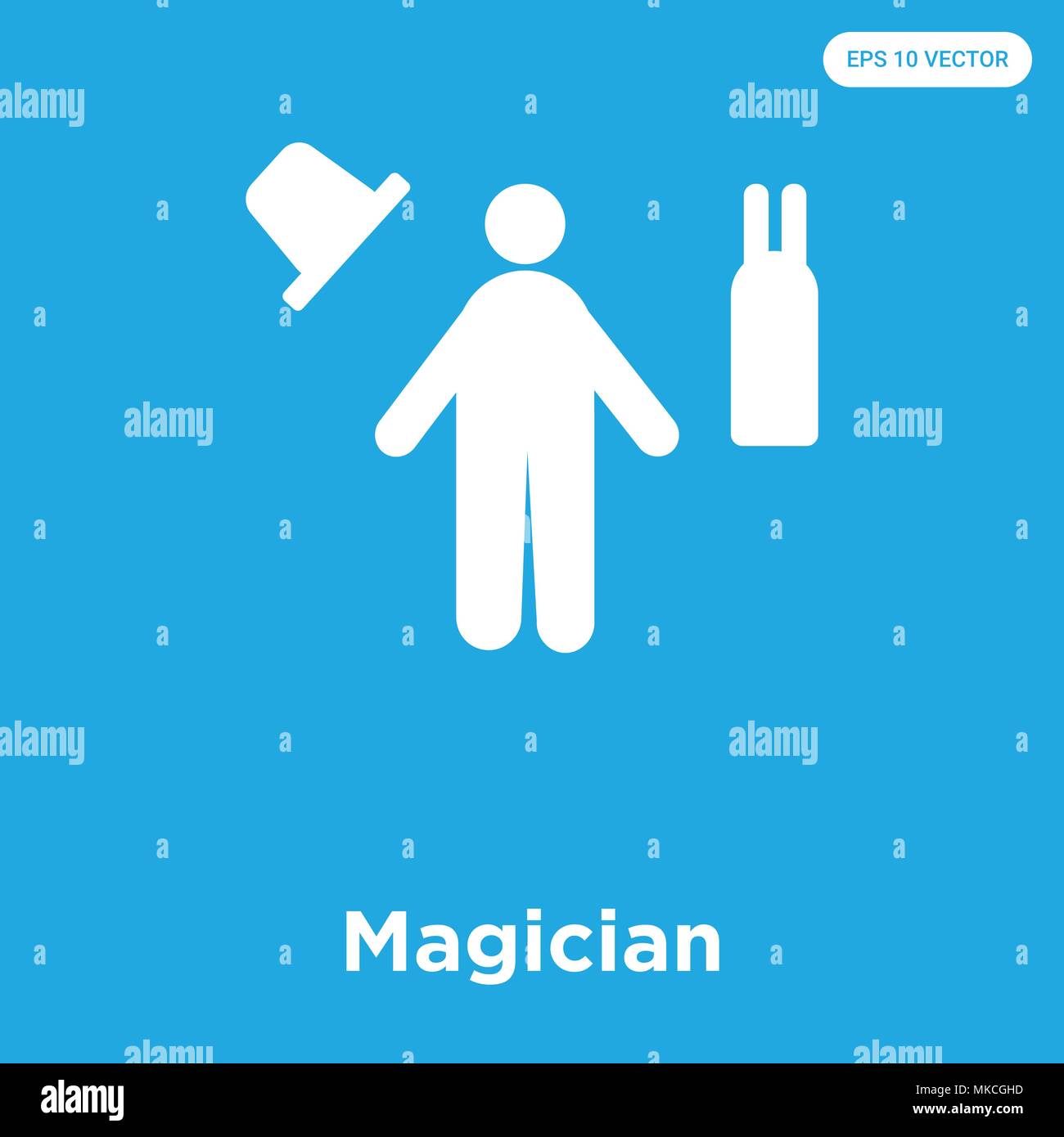 Magician vector icon isolated on blue background, sign and symbol Stock ...