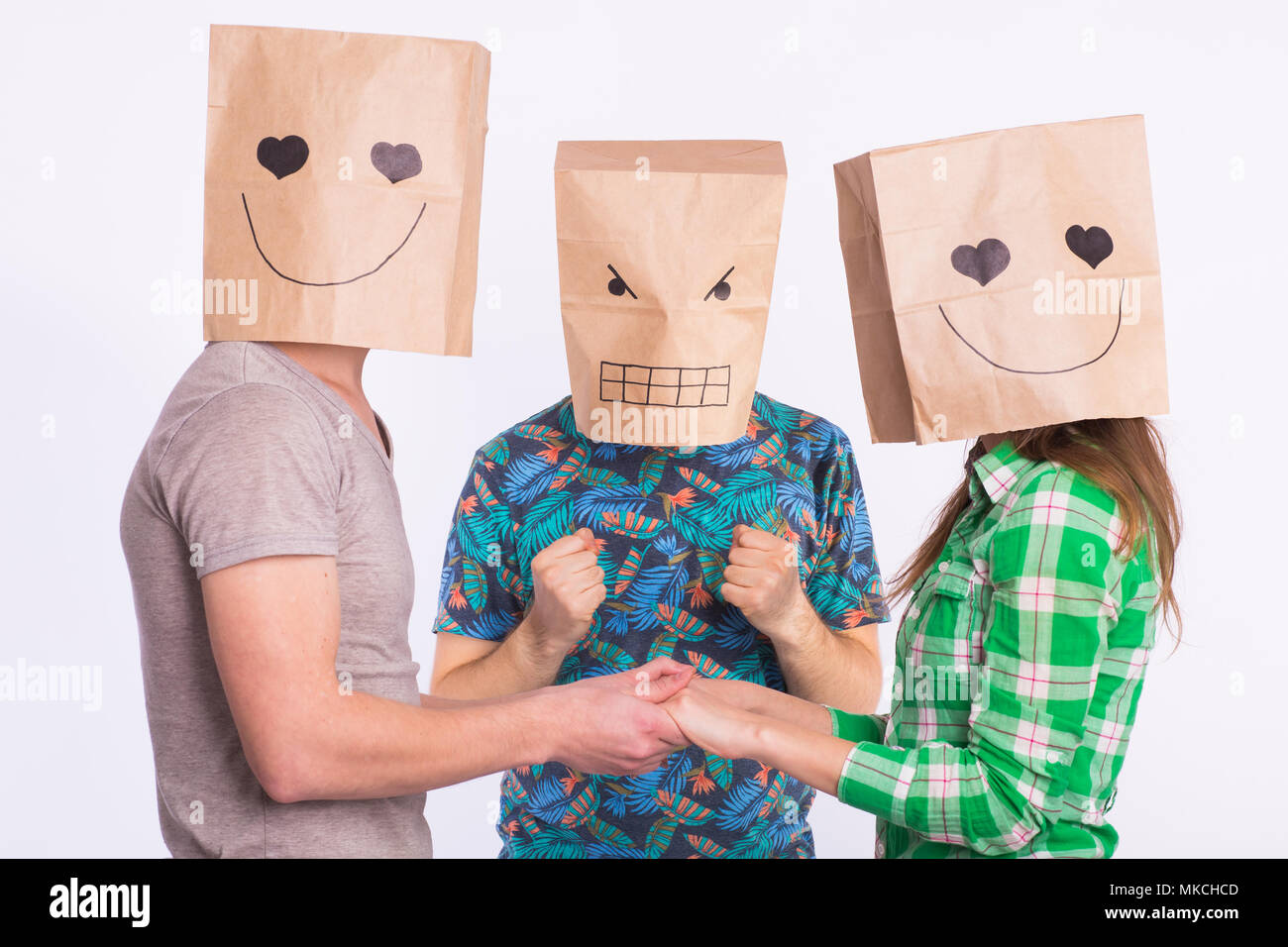 Love triangle, jealousy and unrequited love concept - woman and man ...