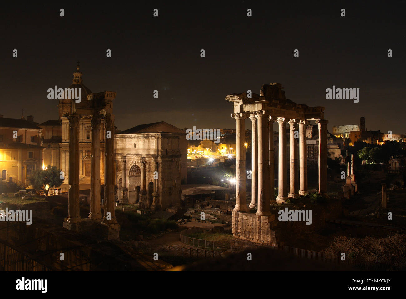 Rome by night. Famous buildings of Rome in one picture. Long exposure ...
