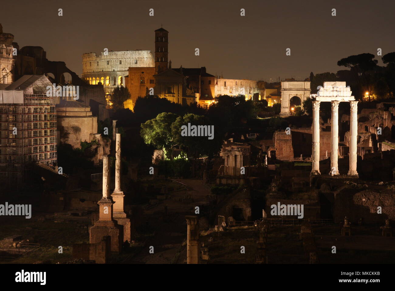 Rome by night. Famous buildings of Rome in one picture. Long exposure ...