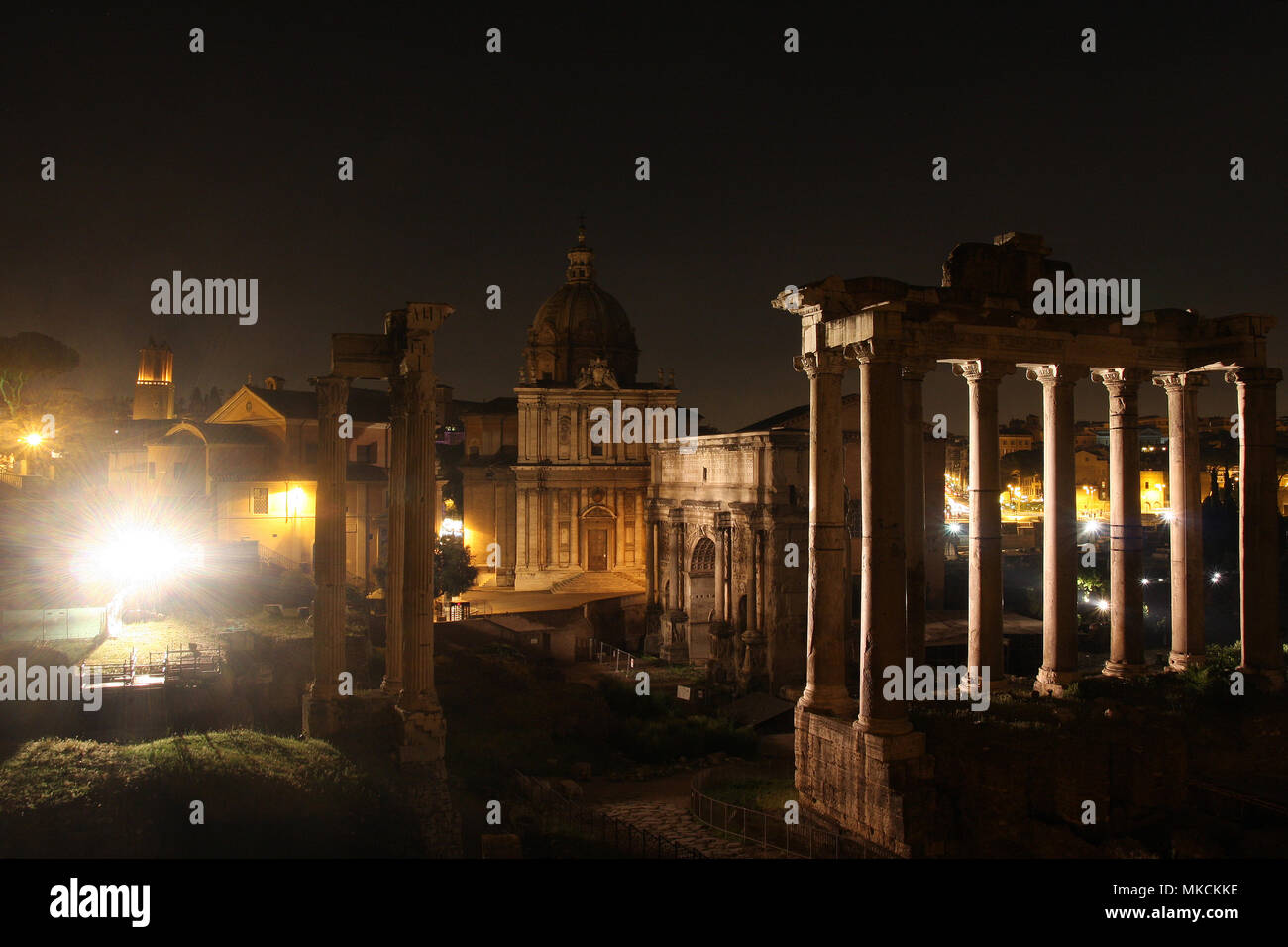 Rome by night. Famous buildings of Rome in one picture. Long exposure ...