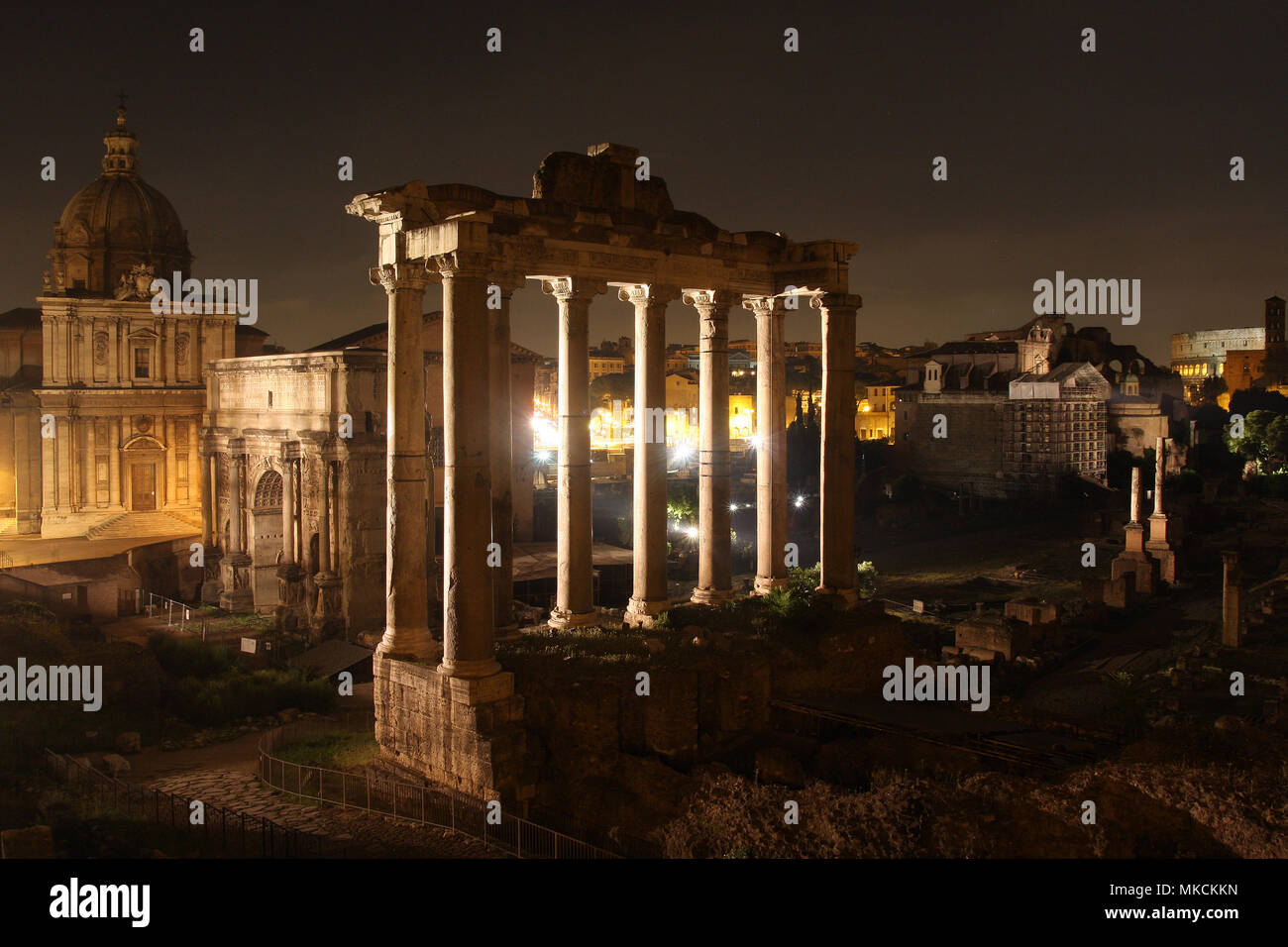 Rome by night. Famous buildings of Rome in one picture. Long exposure ...
