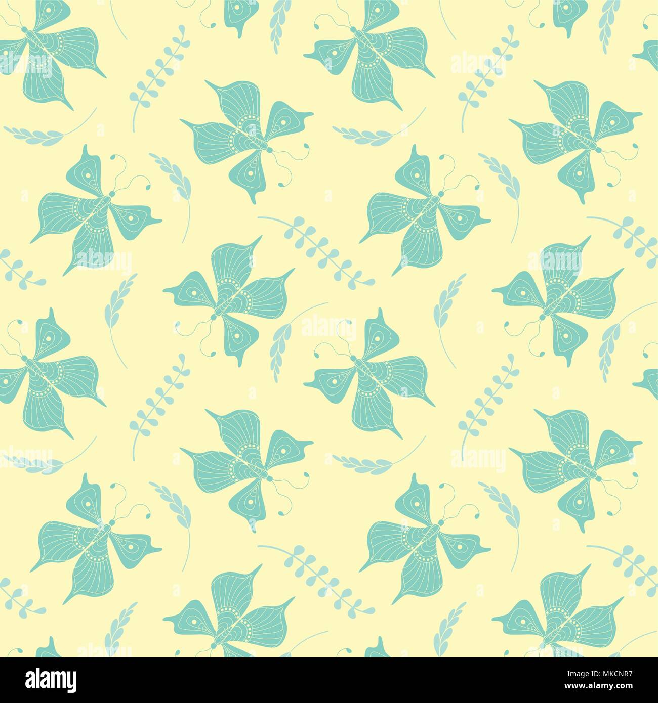 Seamless pattern with butterflies and floral elements. Vector ...