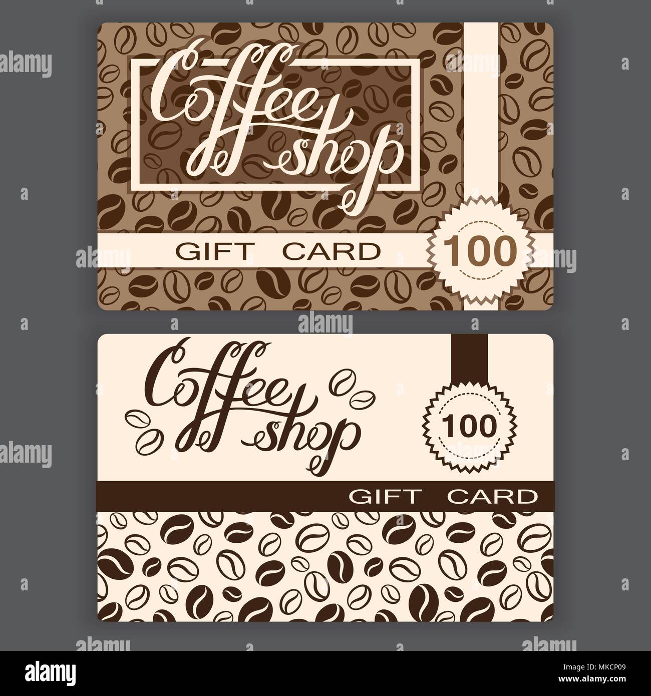 Coffee shop gift cards templates. Vector illustration of coffee shop ...