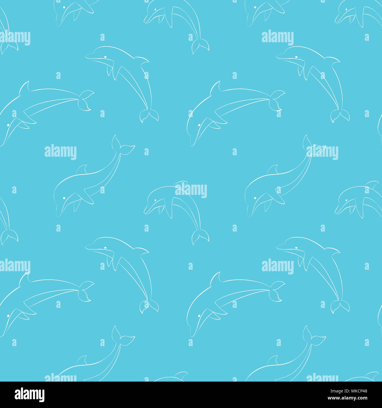 Vector seamless pattern with dolphins/Jumping dolphins contour seamless ...