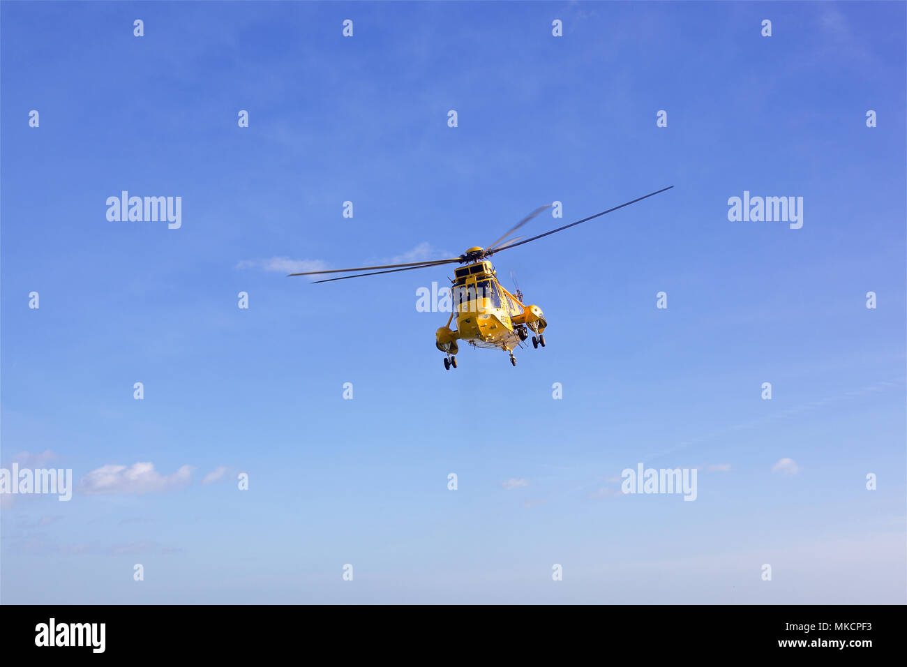 A Westland Sea King RAF Rescue helicopter on manoeuvres on the cliffs at Walton on the Naze ...
