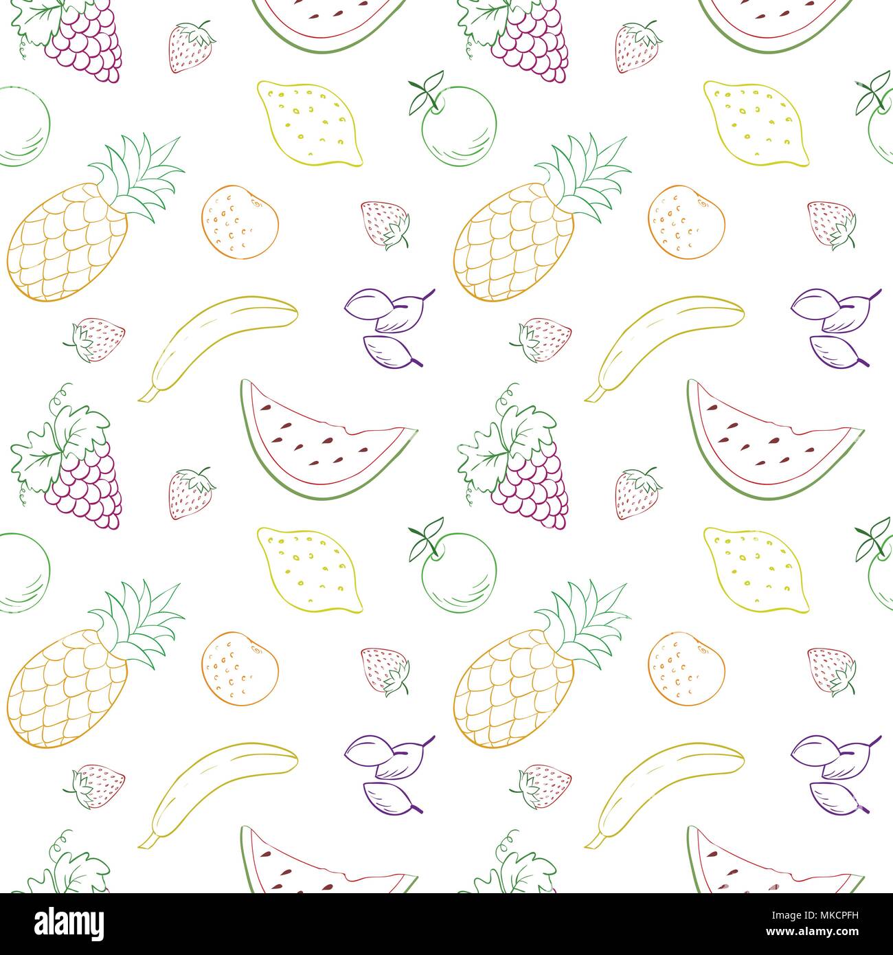 Seamless vector pattern with fruits and berries.Vector fruits pattern ...
