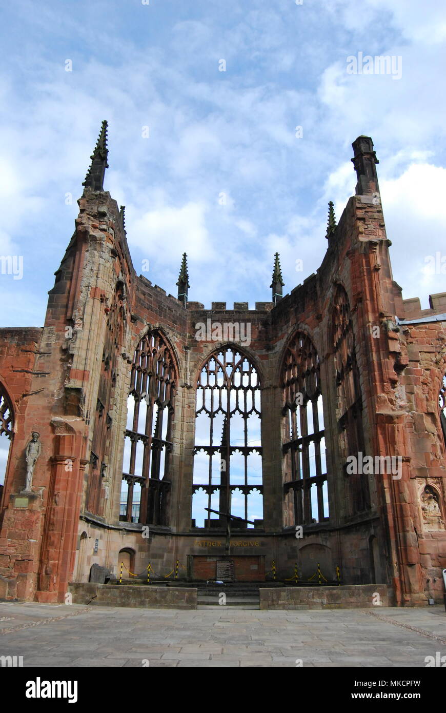 The ruins of Coventry Cathedral that was destroyed during bombing raids ...