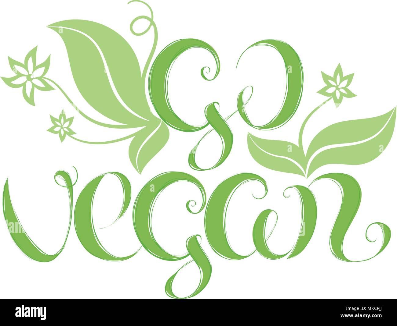 Vector illustration with hand lettering "Go vegan". It can be used for ...