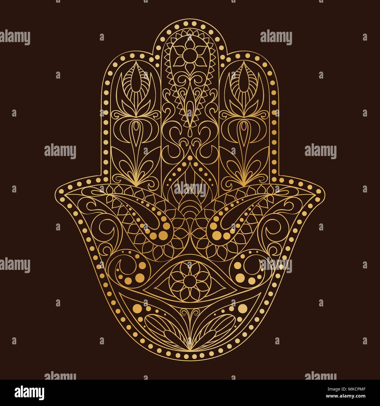 Hand drawn Hamsa symbol. Hand of Fatima. Ethnic amulet common in Indian ...