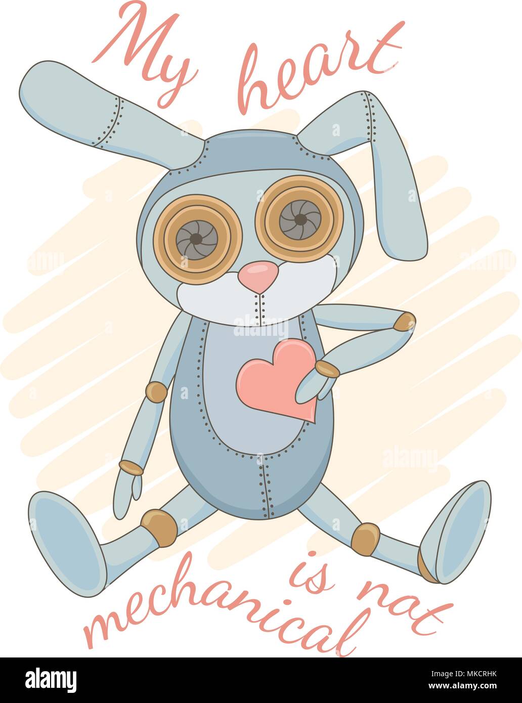 Cute mechanical rabbit sitting with pink heart Stock Vector Image & Art ...