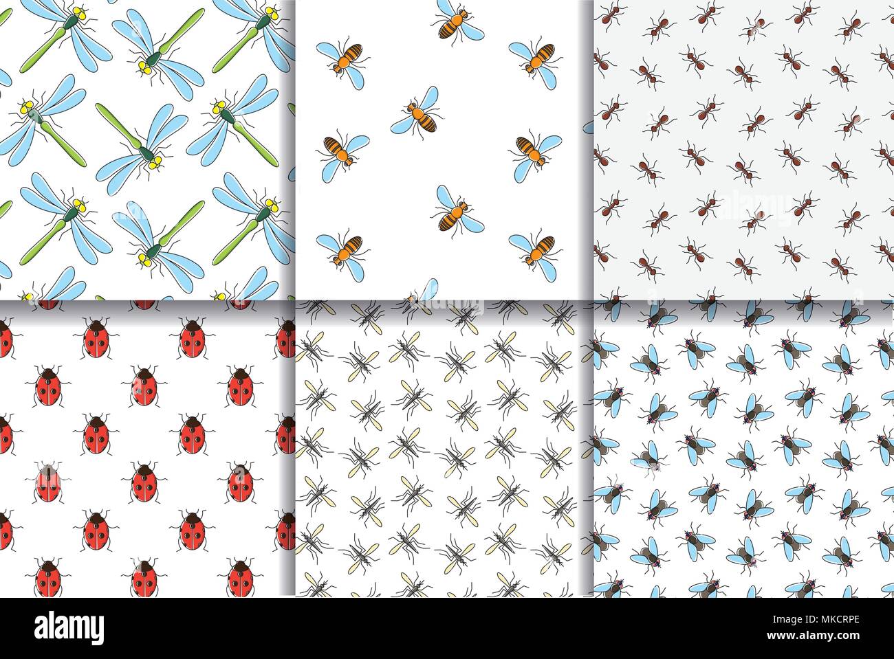 Insects seamless patterns collection. Textile, wrapping paper insects ...