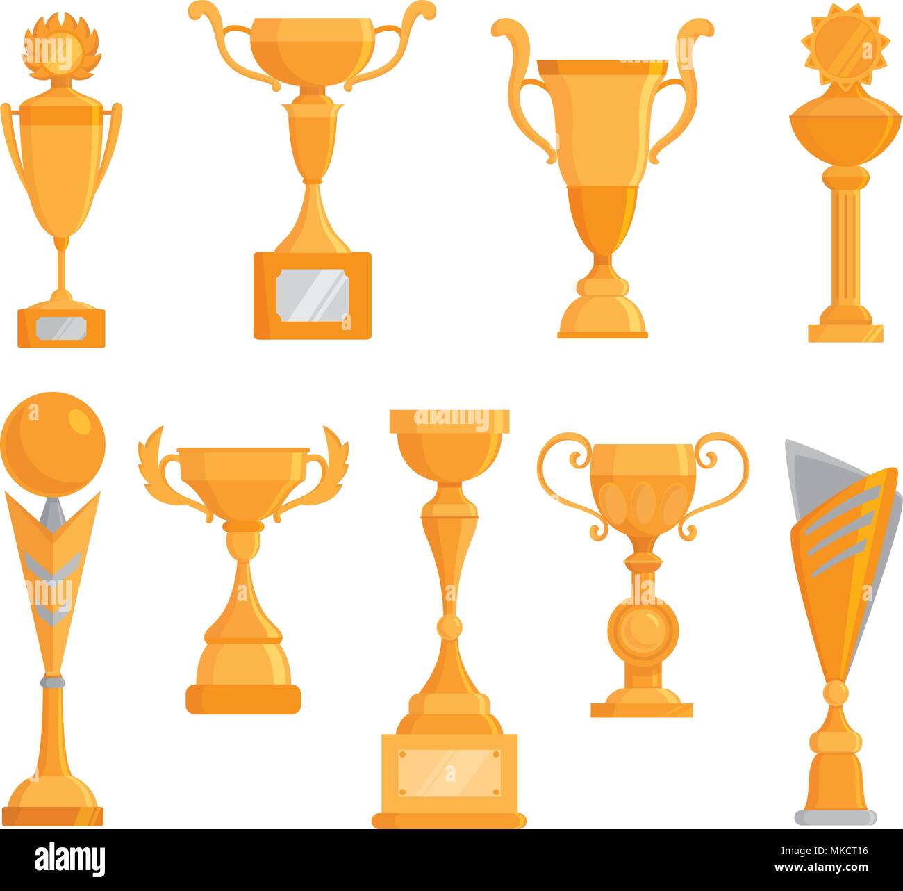 Vector flat golden goblet icon set in flat style. Winner award.Vector ...