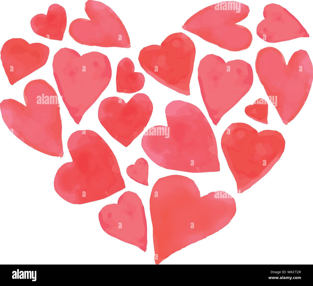 Watercolor happy Valentines Day hearts design. Vector illustration of ...