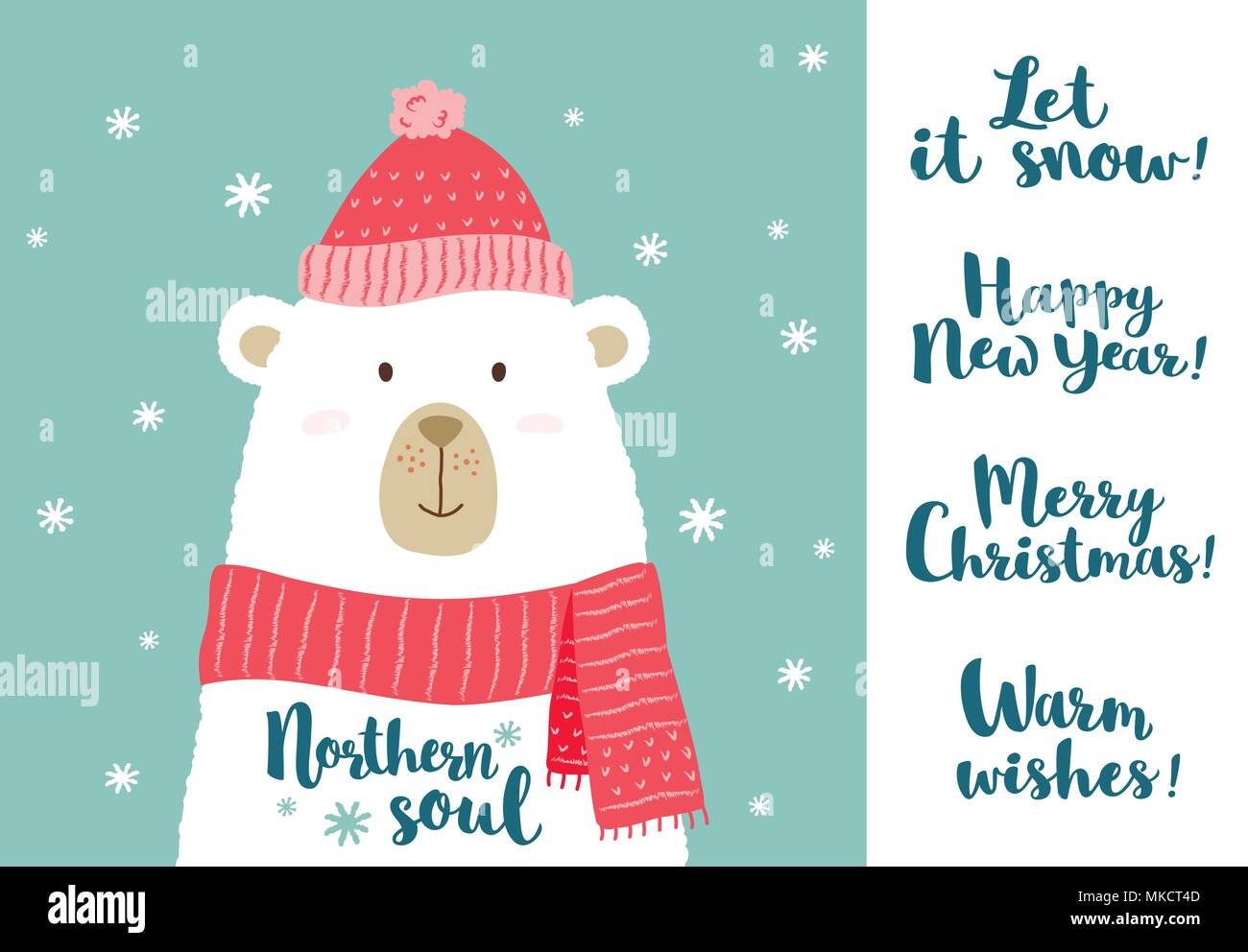 Vector illustration of cute cartoon bear in warm hat and scarf with ...