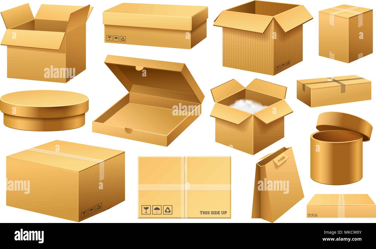 Realistic empty cardboard box Opened. Brown delivery. Carton package ...