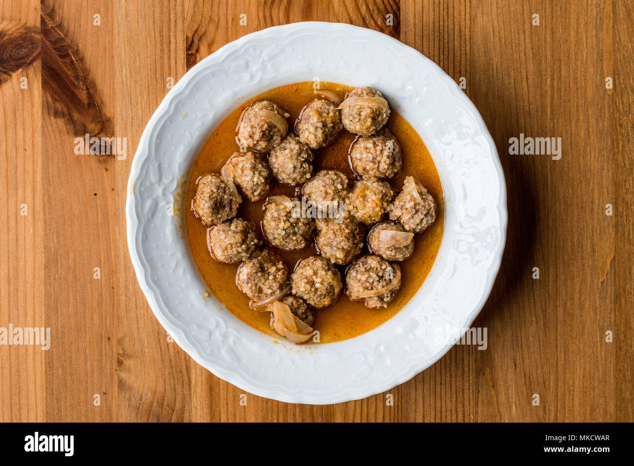 Turkish food Sulu Kofte / Juicy Meatballs with bran bread. traditional ...