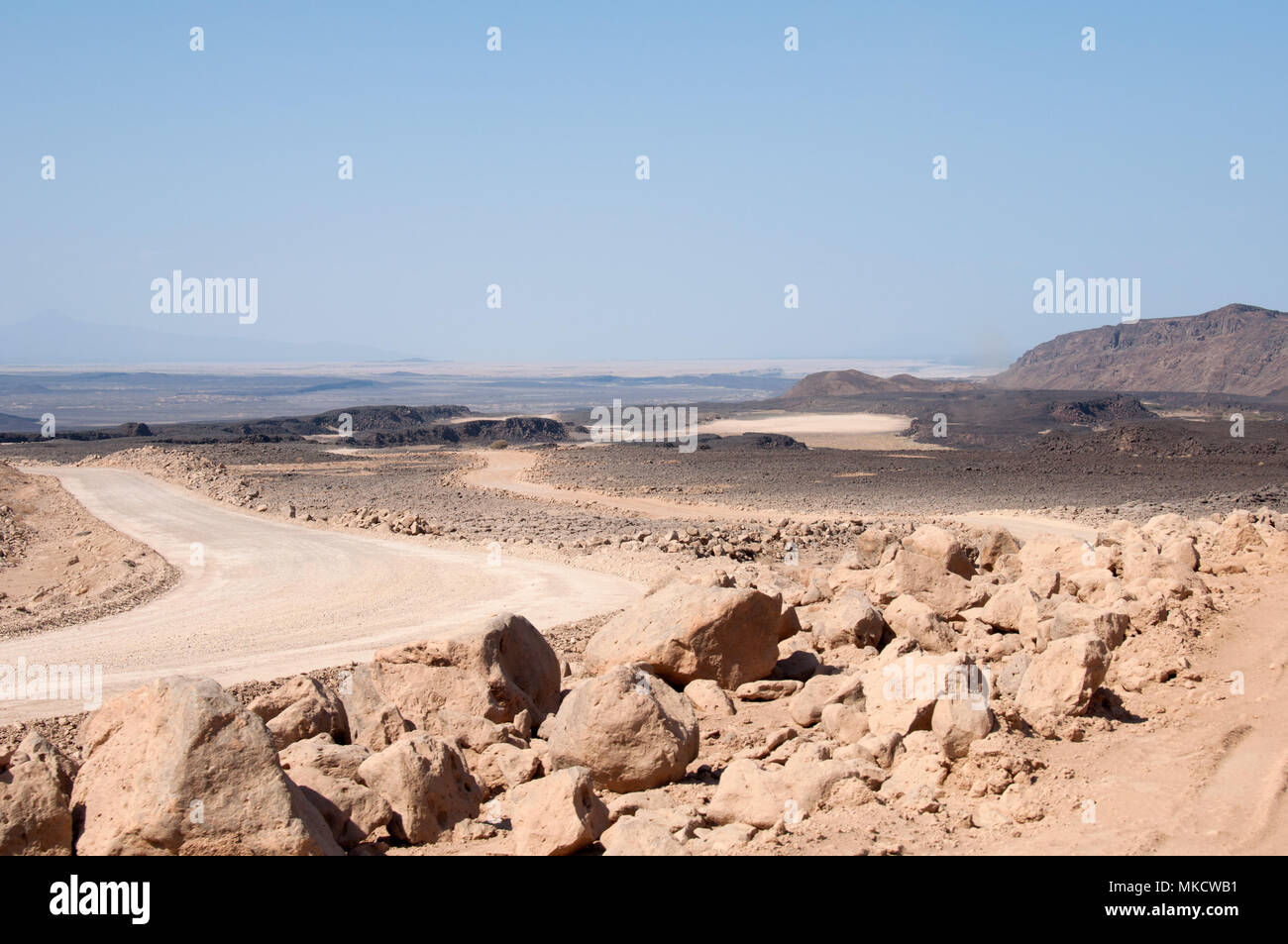 Stone anhydrous pink soils of the Danakil valley in the north of ...