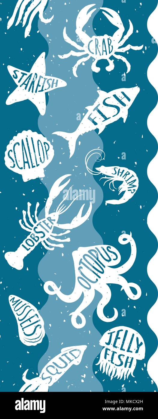 Vertical repeating pattern with seafood products. Seafood seamless ...