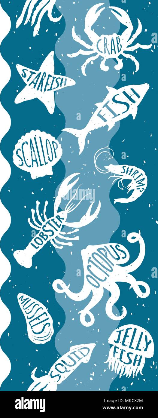 Vertical repeating pattern with seafood products. Seafood seamless ...