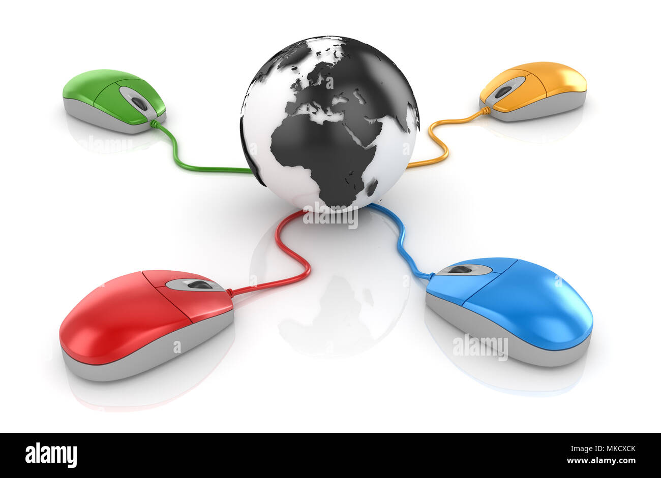 Colorful Computer Mouse Connected to Globe , This is a 3d rendered ...
