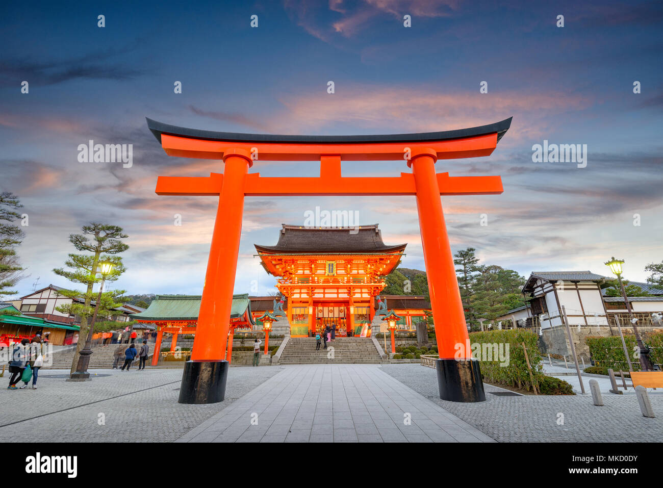 Kyoto, Japan at Fushimi Inari Shrine main gate at dusk Stock Photo - Alamy