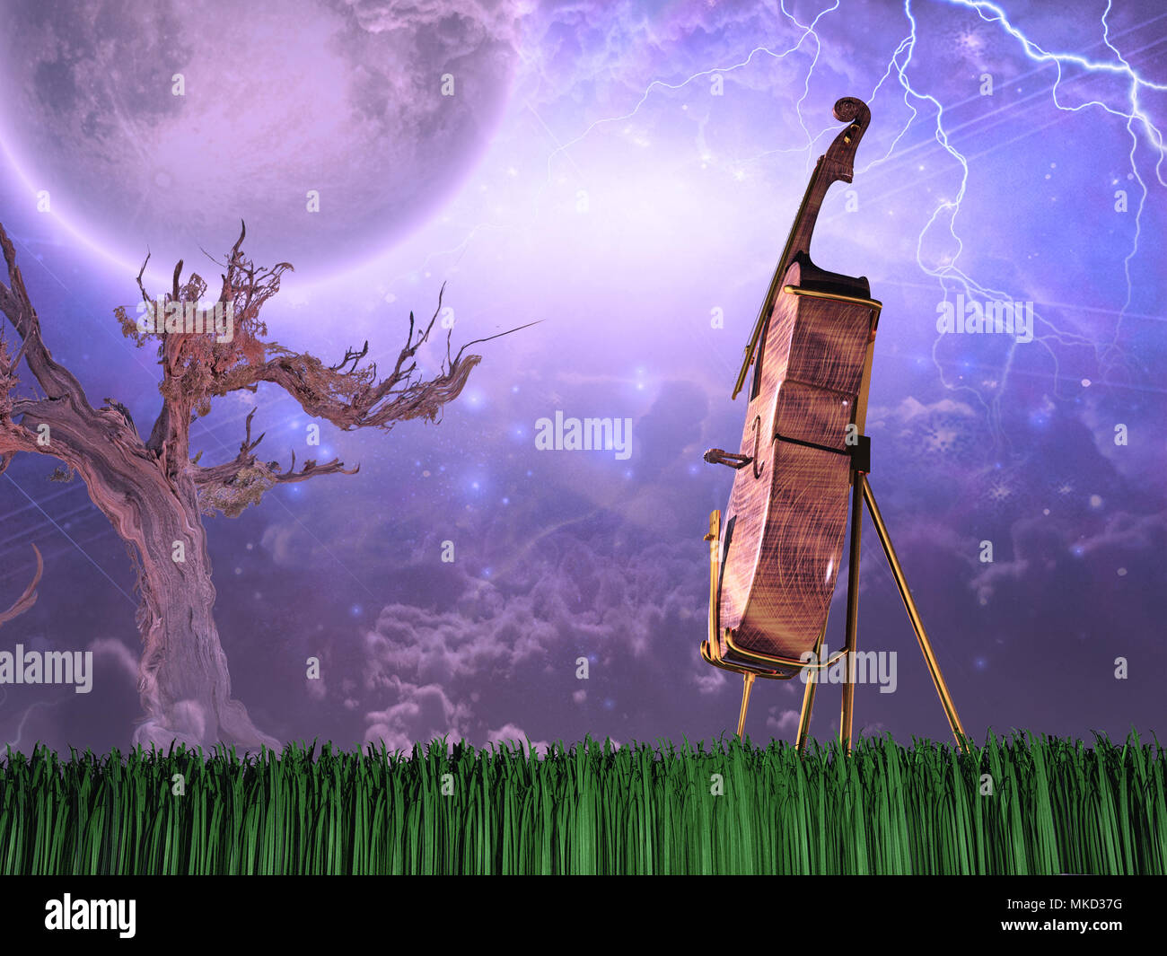 Cello in dream like landscape Stock Photo - Alamy
