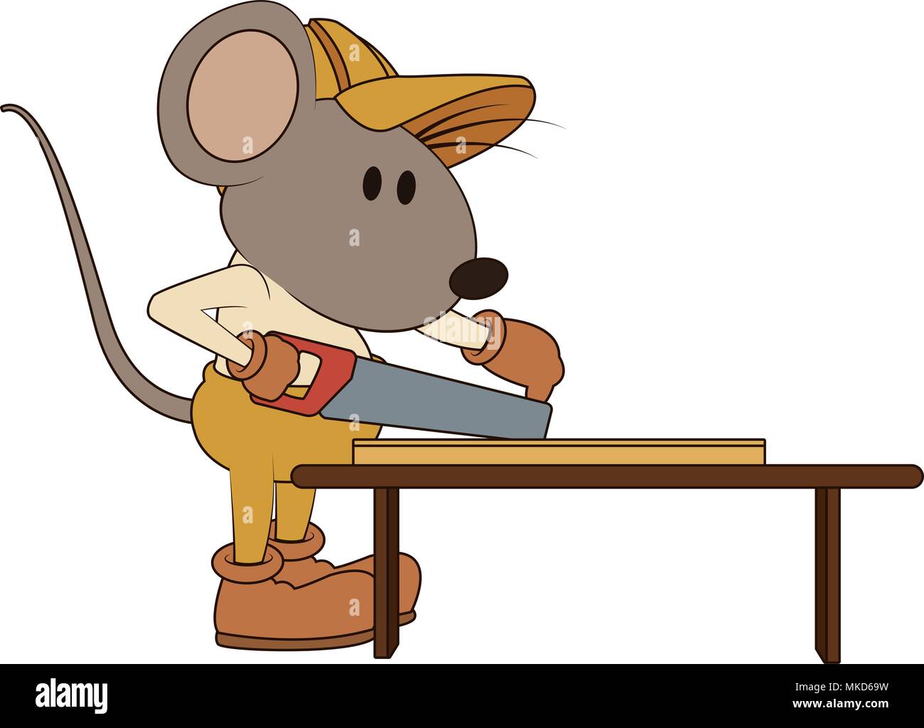 Worker mouse cutting wood with saw Stock Vector Image & Art - Alamy