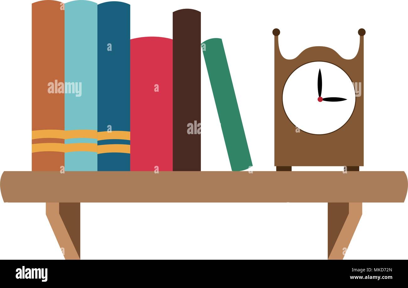 Books and clock on shelf Stock Vector Image & Art - Alamy