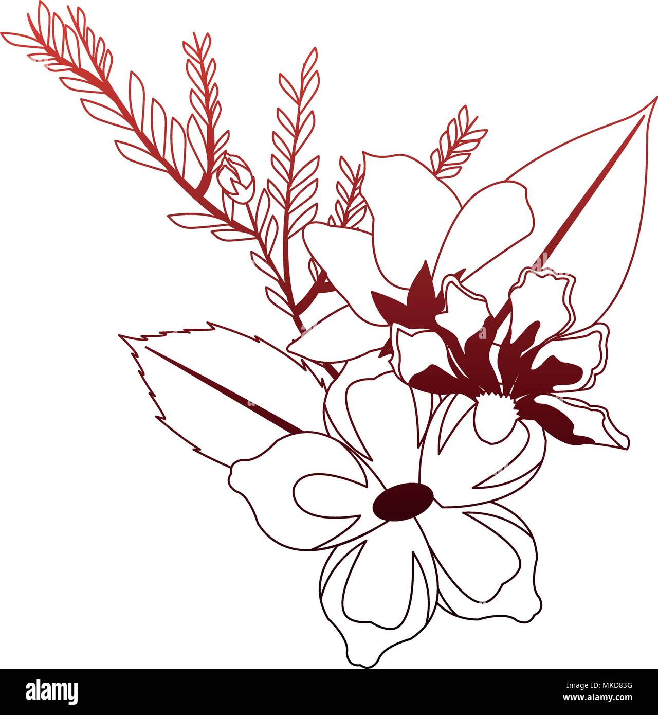 Beautiful flowers with leaves on red lines Stock Vector Image & Art - Alamy