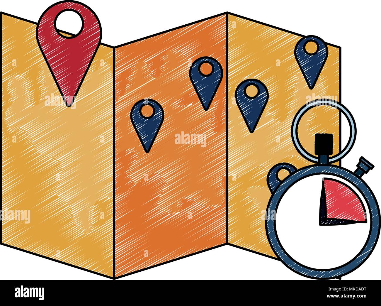 Route on map with timer scribble Stock Vector Image & Art - Alamy