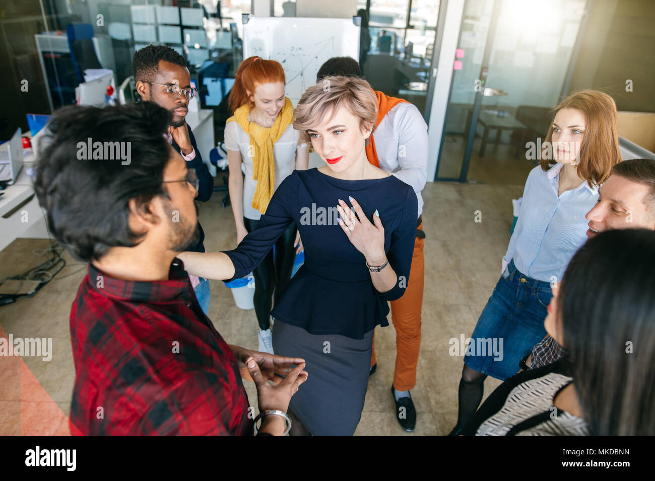 Office flirt concept. attractive elegant woman carring on flirtation ...