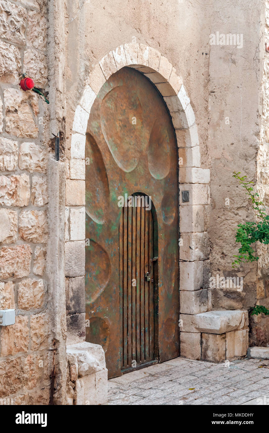 Ancient metal gate in the Old City wall, Jerusalem, Israel, Asia Stock ...