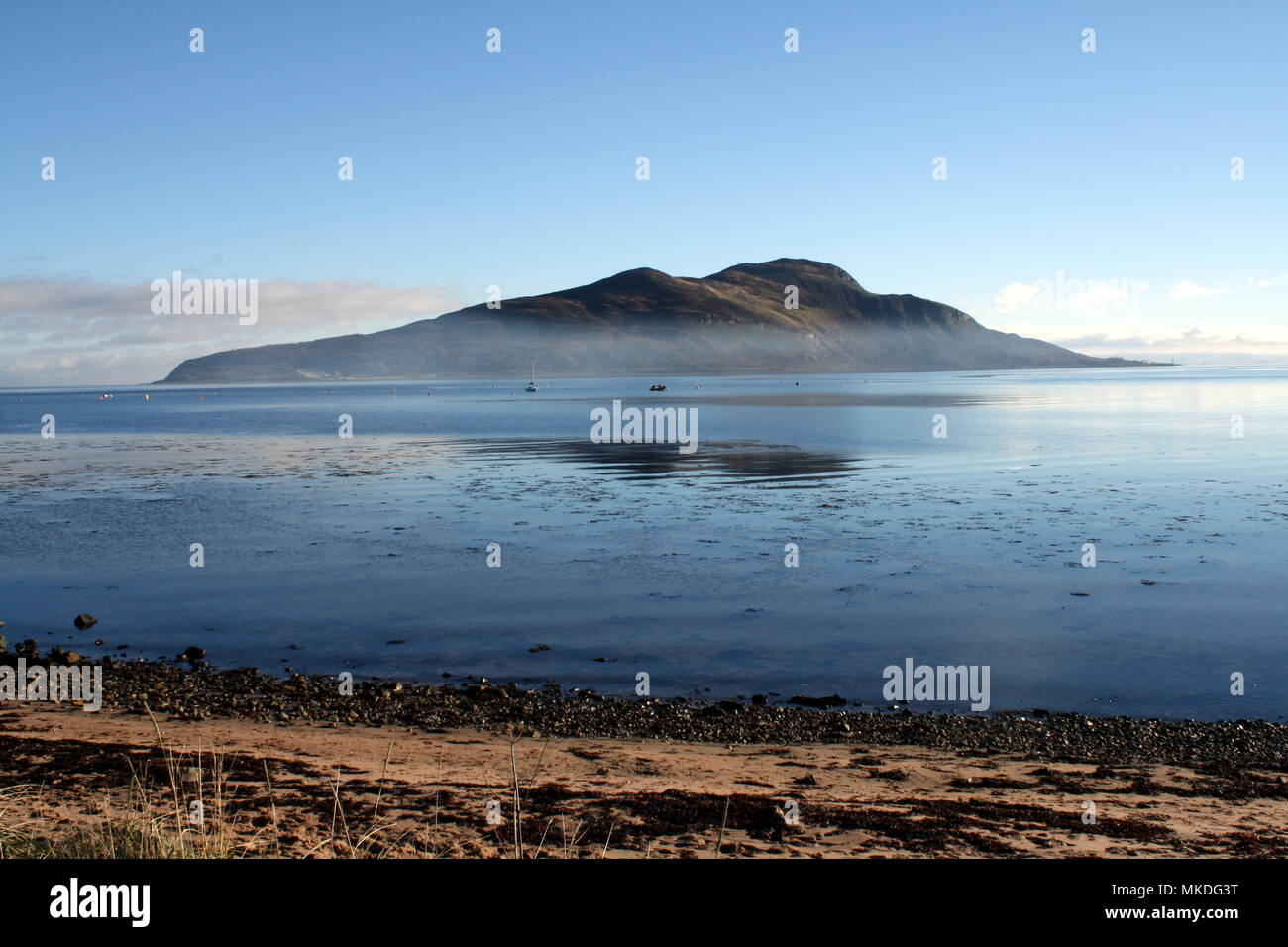 MIst over the Holy Isle from Lamlash, Arran Stock Photo - Alamy