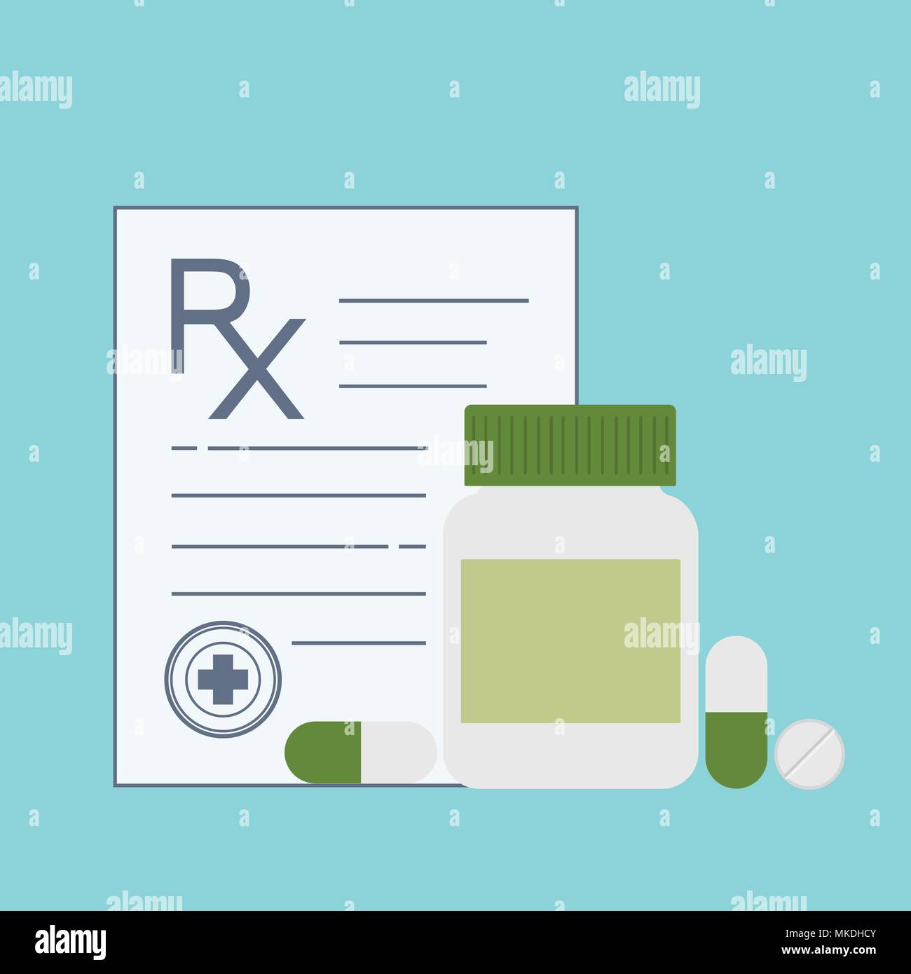 Medicine bottle and pills. Drugs, tablets, capsules vitamins. Medical ...