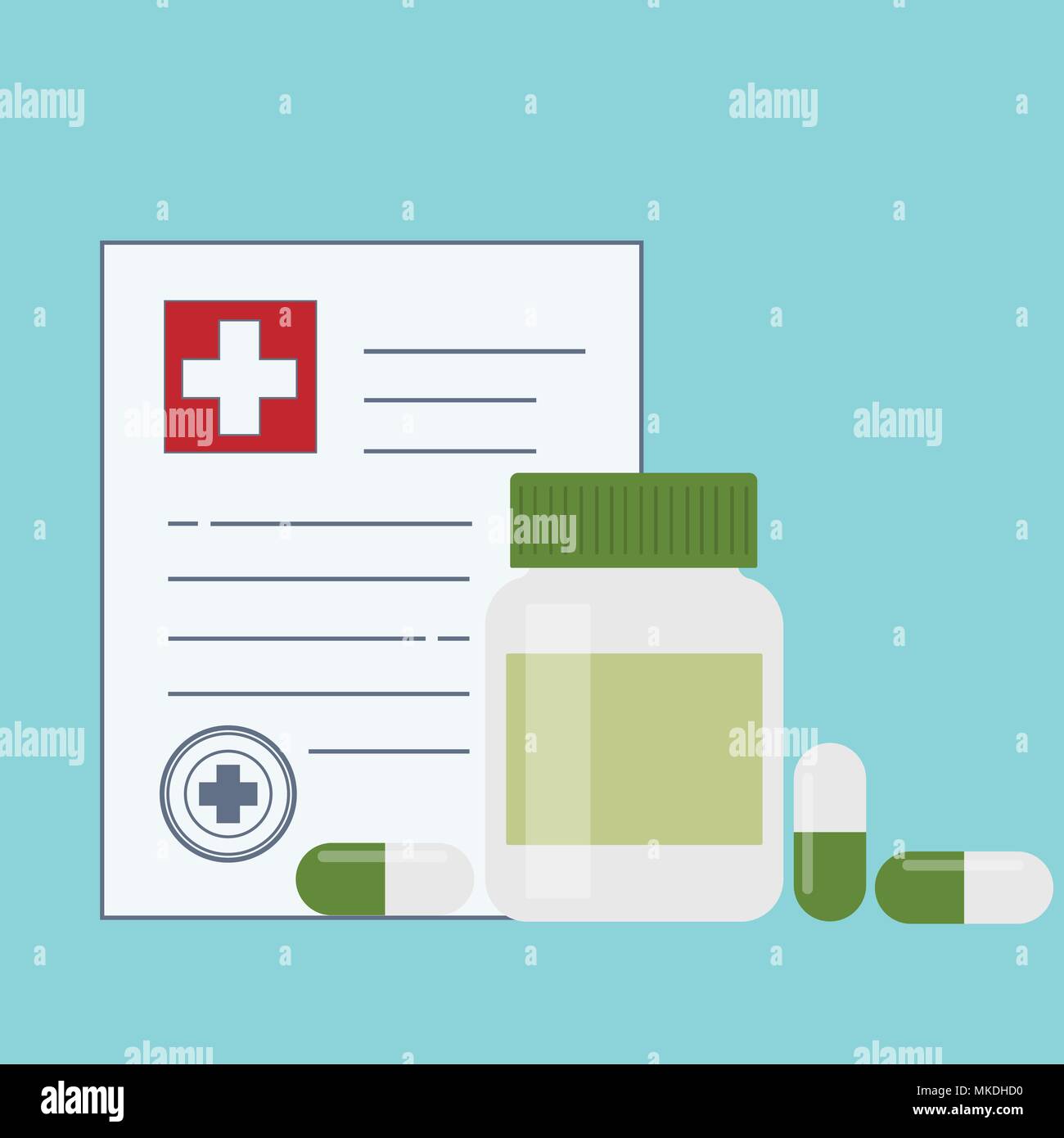 Medicine bottle and pills. Drugs, tablets, capsules vitamins. Medical ...