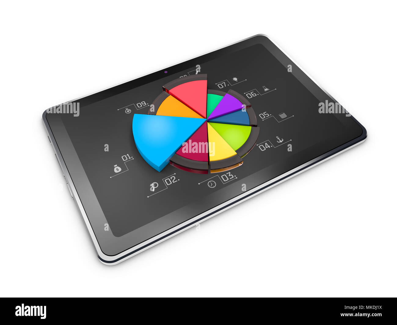 Creative colorful 3D Illustration pie charts on the tablet, business ...