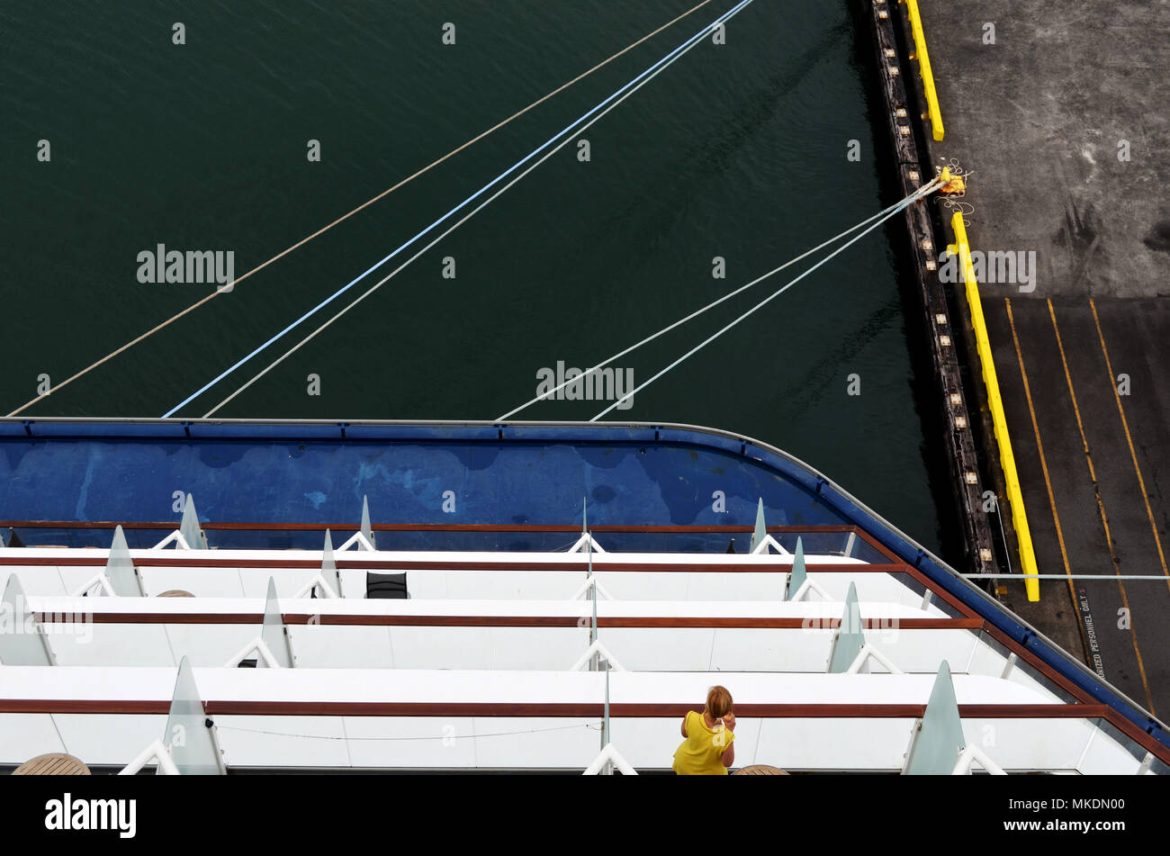 Looking down at back of docked cruise ship Stock Photo - Alamy