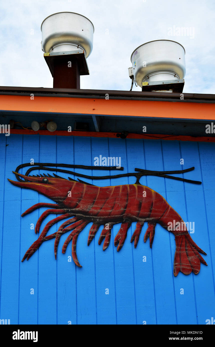 Shrimp prawn wooden sign. Taken at Fumis shrimp outlet North Shore Oahu ...