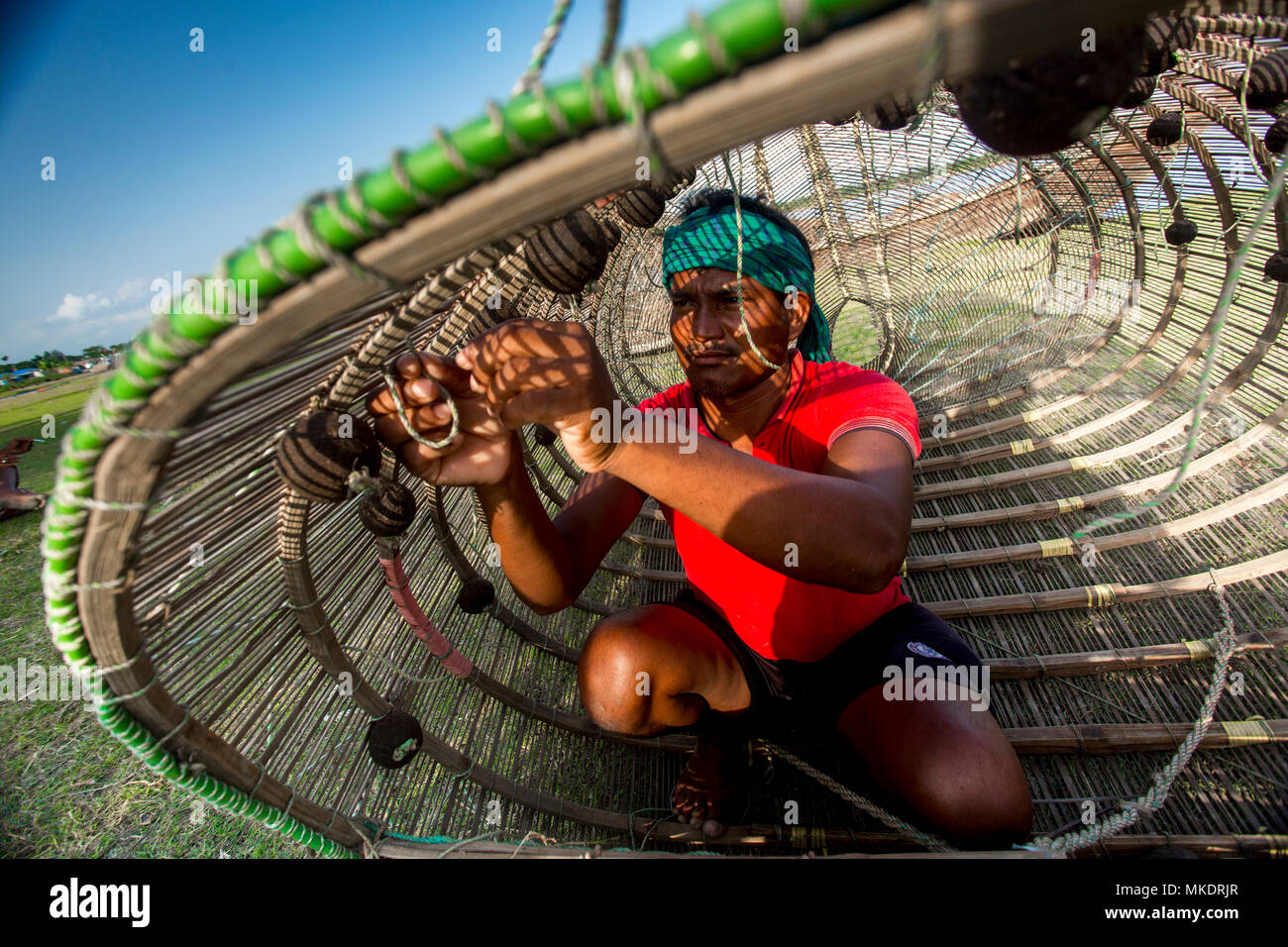 Traditional Pangas Catfish fishing traps made of a Bamboo sticks in ...