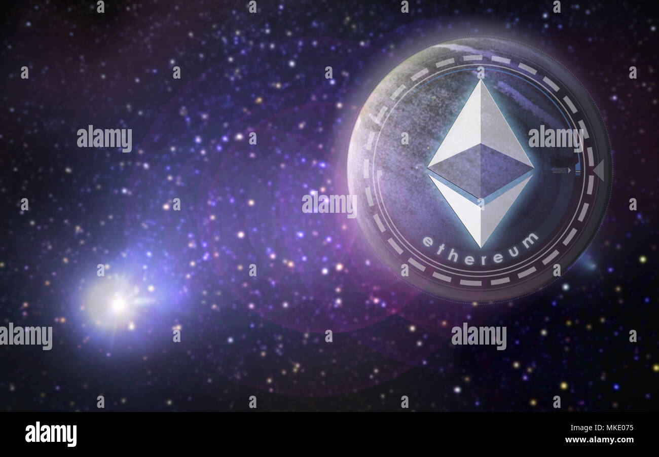 ethereum symbol hologram over planet in space Stock Photo - Alamy